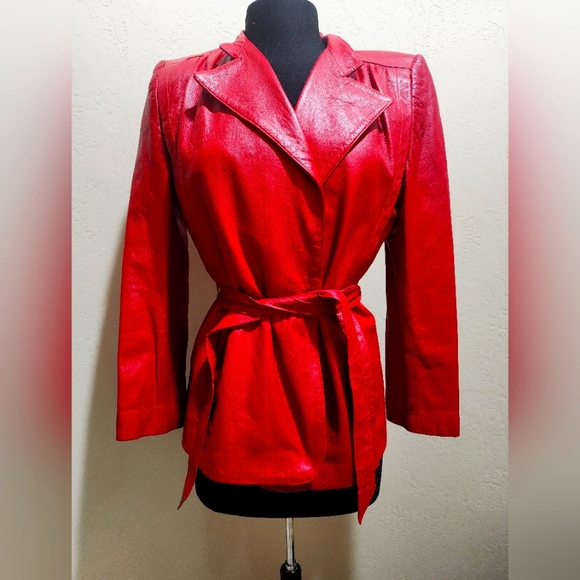Vera Pelle | Jackets & Coats | Vera Pelle Red Leather Tie Jacket 42 ...